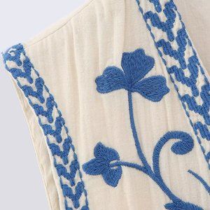 Jackets & Coats | Vintage Blue Floral Boho Embroidered Vest | Poshmark